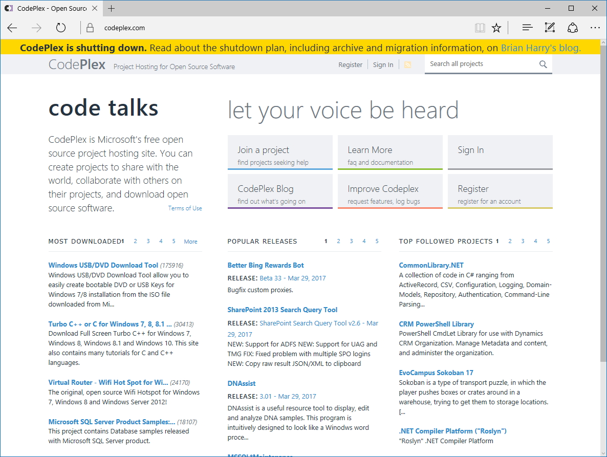 [B! Microsoft] Microsoft、プロジェクトホスティングサービス“CodePlex”を年内にシャットダウン