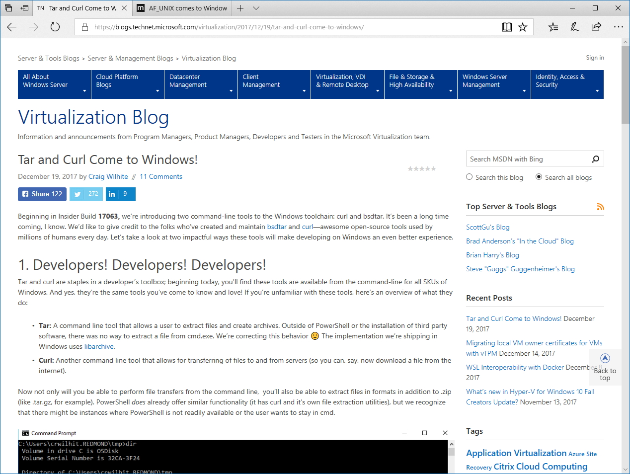 「tar」「curl」がWindows 10に、“WSL”も強化 ～Insider Preview Build 17063 - 窓の杜