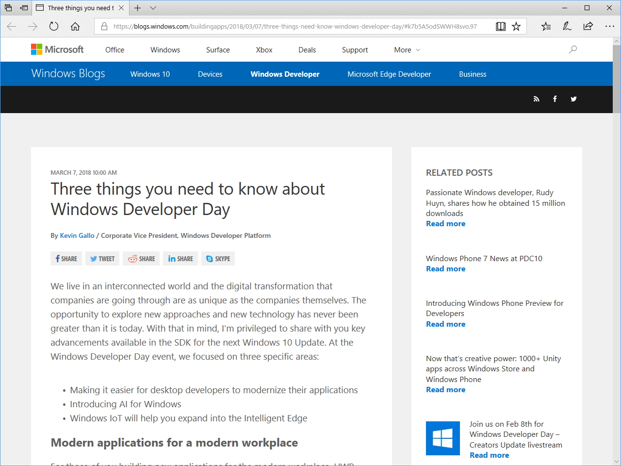Windows 10に“Edge”エンジンを利用した“WebView”が導入へ ～Windows Developer Day - 窓の杜