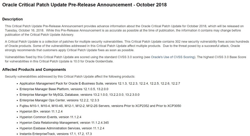 Oracle、10月のCritical Patch Update情報を事前告知 ほか - ダイジェストニュース - 窓の杜