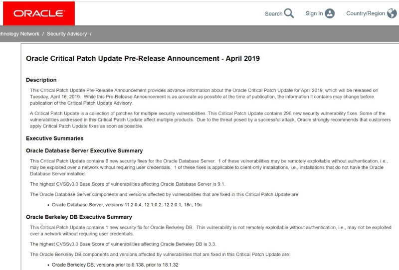 Oracle、2019年4月に公開予定のCritical Patch Updateの事前情報を公開 ほか - ダイジェストニュース - 窓の杜