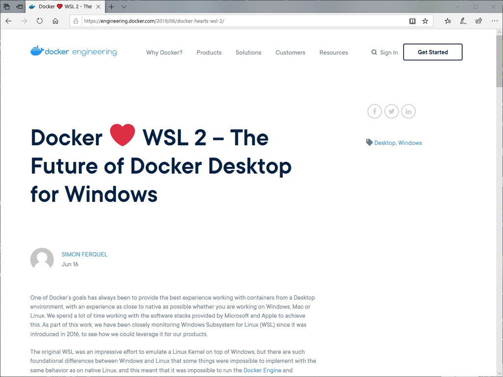 Windows版「Docker Desktop」も「WSL 2」対応に ～テクニカルプレビュー版が7月公開へ - 窓の杜