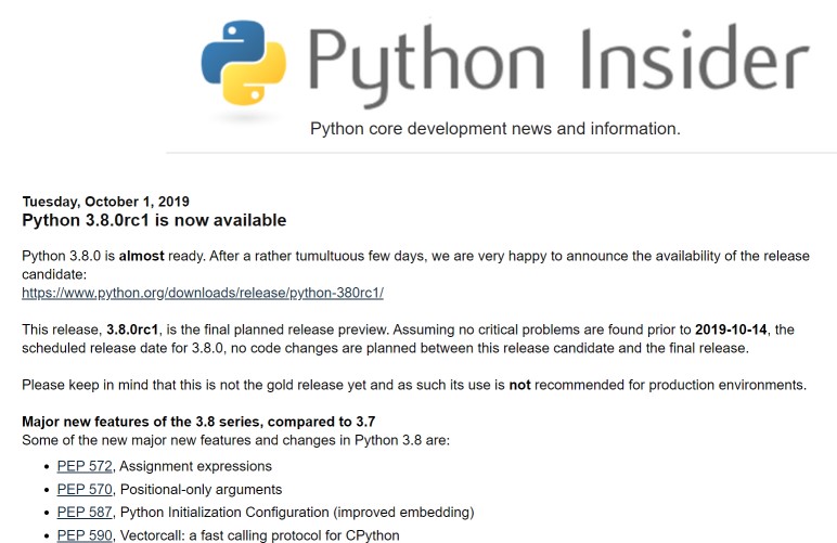 「Python」v3.8.0rc1公開、「TypeScript」v3.7 Beta公開 ほか - ダイジェストニュース - 窓の杜