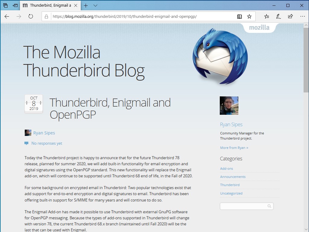 「Thunderbird」がメール暗号化・デジタル署名「OpenPGP」を標準サポートへ - 窓の杜