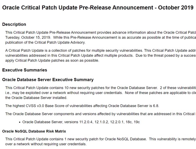 Oracle、2019年10月に公開予定のCritical Patch Updateの情報を公開 ほか - ダイジェストニュース - 窓の杜
