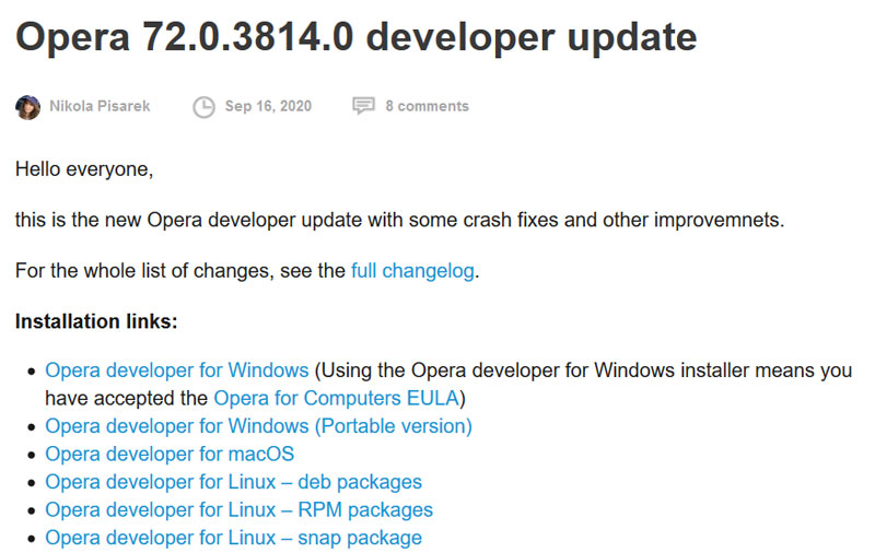 「Opera developer」v72.0.3814.0が公開 ほか - ダイジェストニュース - 窓の杜