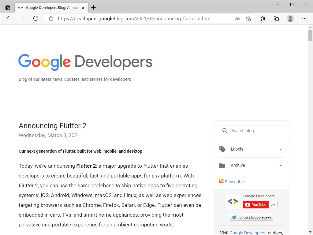 [B! 開発] Google、「Flutter 2」を正式リリース ～iOS/Androidに加えWeb開発をサポート／開発言語の「Dart ...