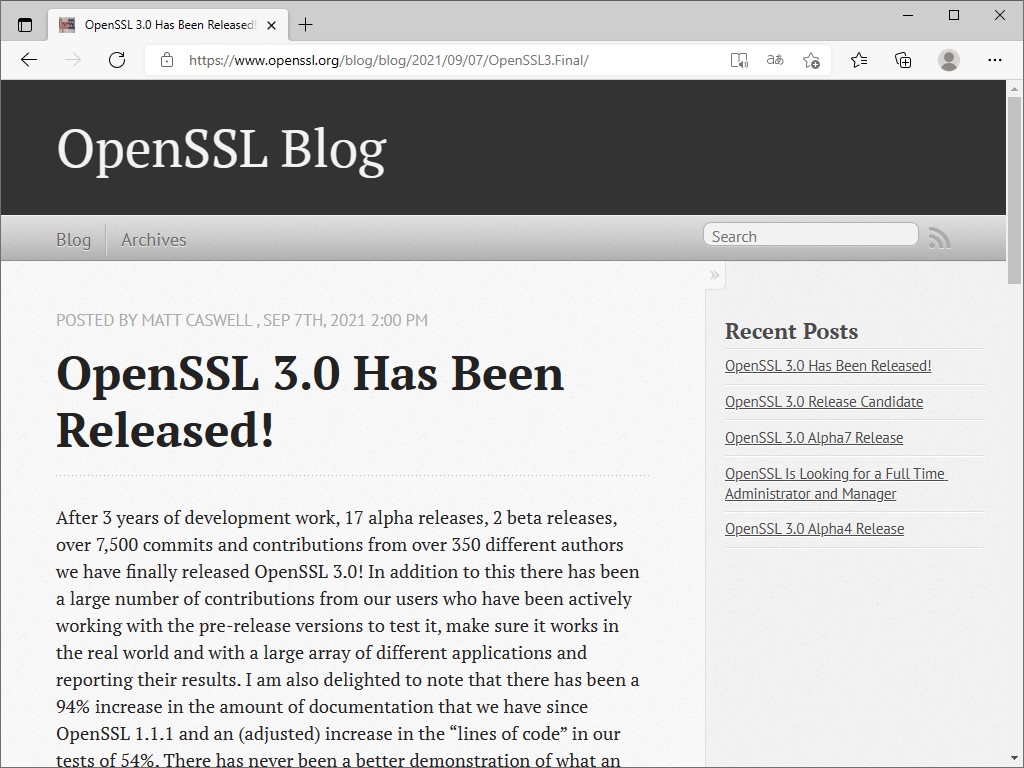 [B! SSL] 「OpenSSL 3.0.0」が公開 ～ライセンスは「Apache License 2.0」に／新しいFIPSモジュールが組み込まれる