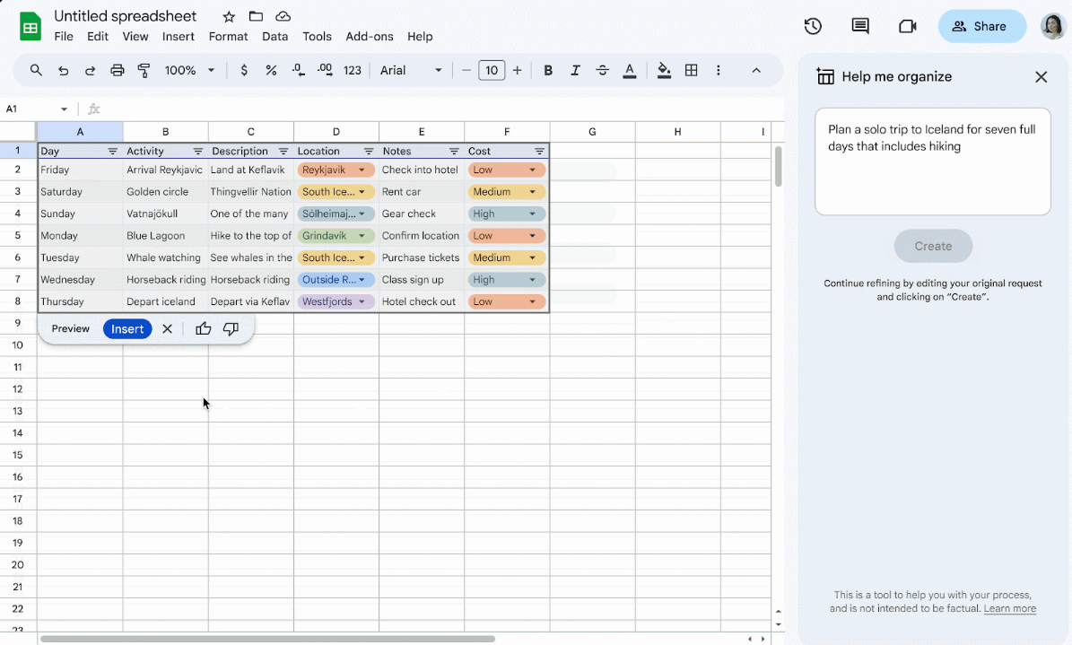 「Google スプレッドシート」にプロンプトで高機能なテンプレートを生成する機能が追加 - 窓の杜