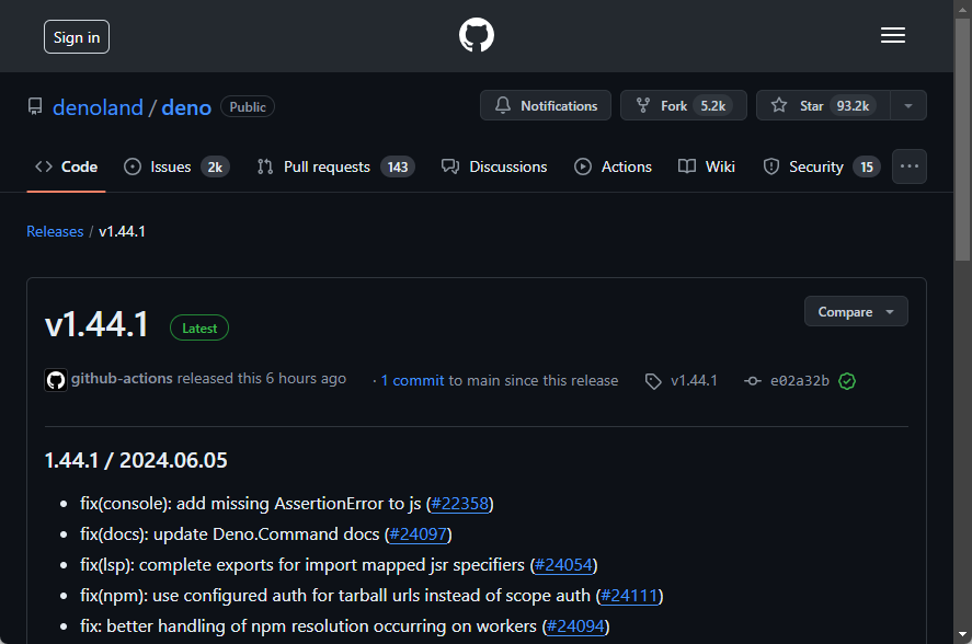 V8とRustをベースとしたJavaScript/TypeScriptランタイム環境「Deno」v1.44.1 ほか - ダイジェストニュース - 窓の杜