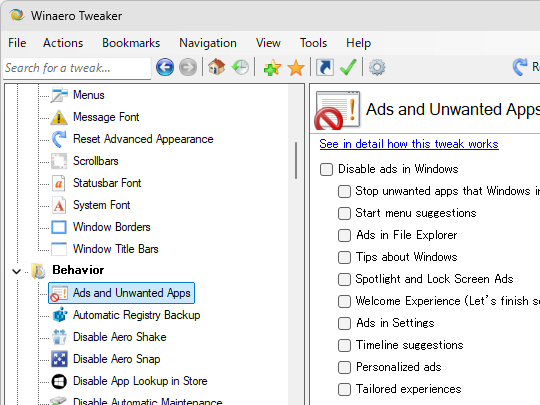 エクスプローラーのリボンUI化が可能になった「Winaero Tweaker」v1.63 - 窓の杜