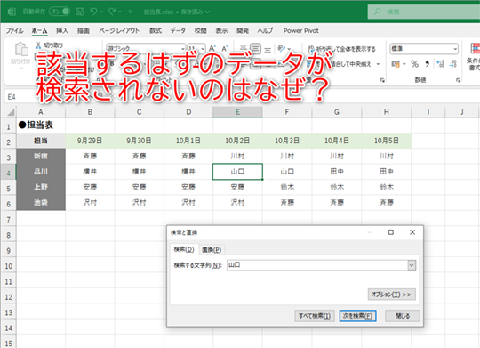 【Excel】なぜかあるはずのデータが検索でヒットしない！ 確認が必要な箇所 - いまさら聞けないExcelの使い方講座 - 窓の杜