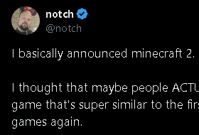 「マイクラ」開発者のnotch氏が『精神的続編としてのMinecraft 2』にX（Twitter）で言及 - やじうまの杜 - 窓の杜